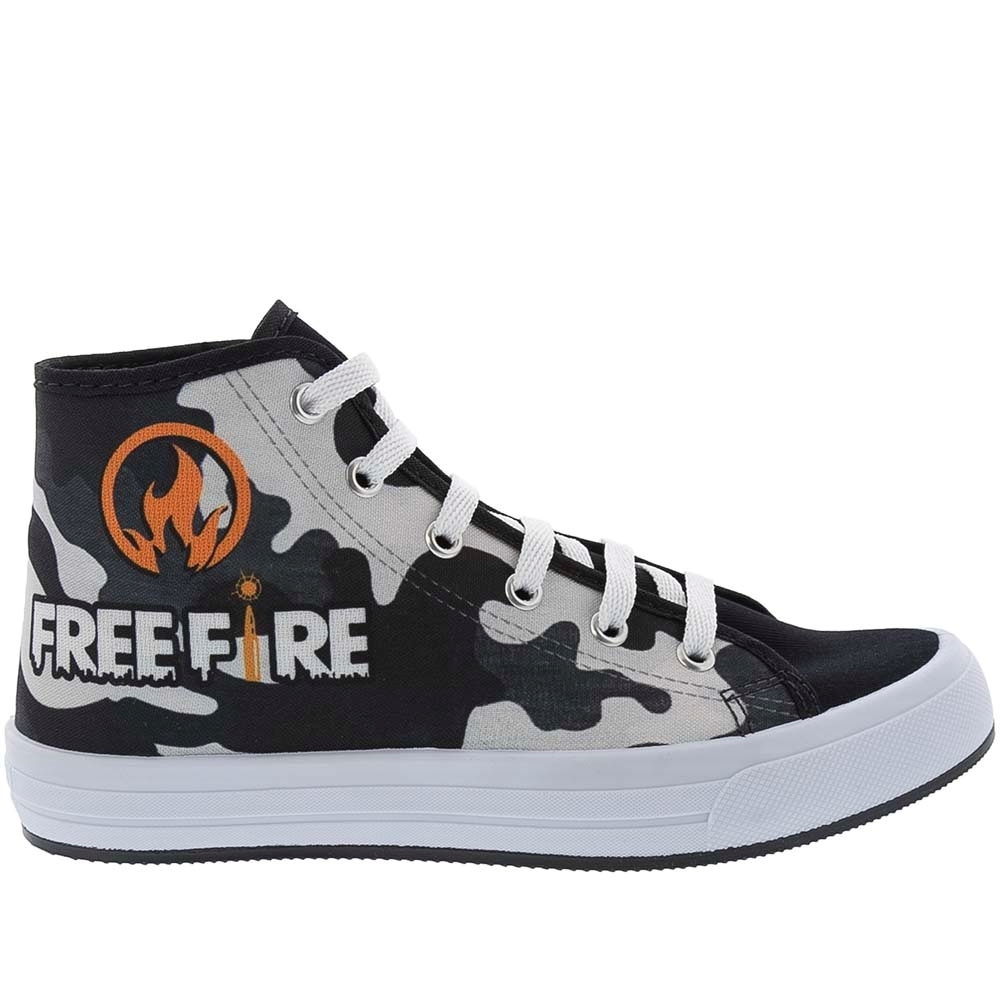 Tênis Infantil Free Fire Cano Alto Camuflado Tecido Preto