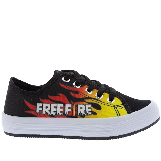 Tênis Infantil Free Fire Casual Chamas Neon Tecido Preto
