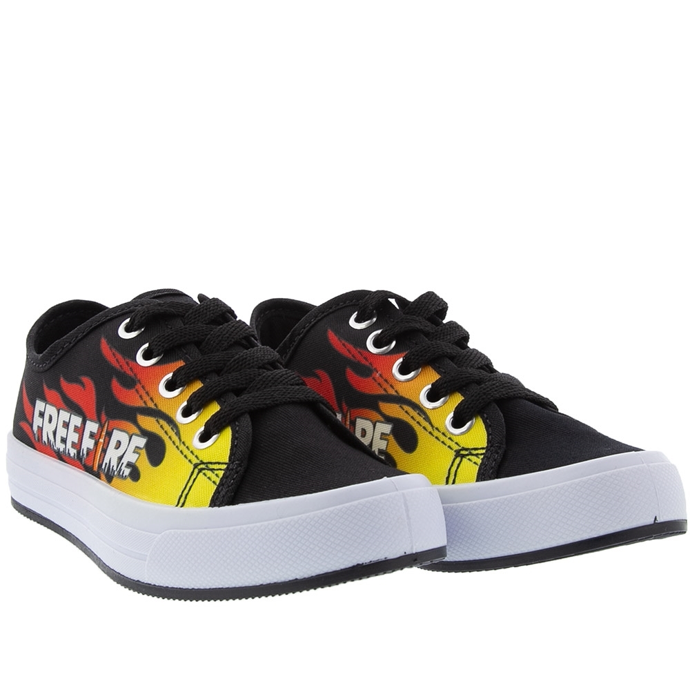 Tênis Infantil Free Fire Casual Chamas Neon Tecido Preto