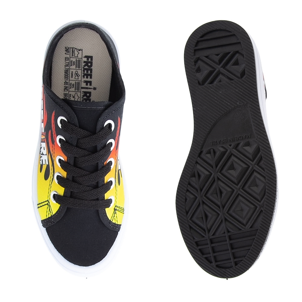 Tênis Infantil Free Fire Casual Chamas Neon Tecido Preto