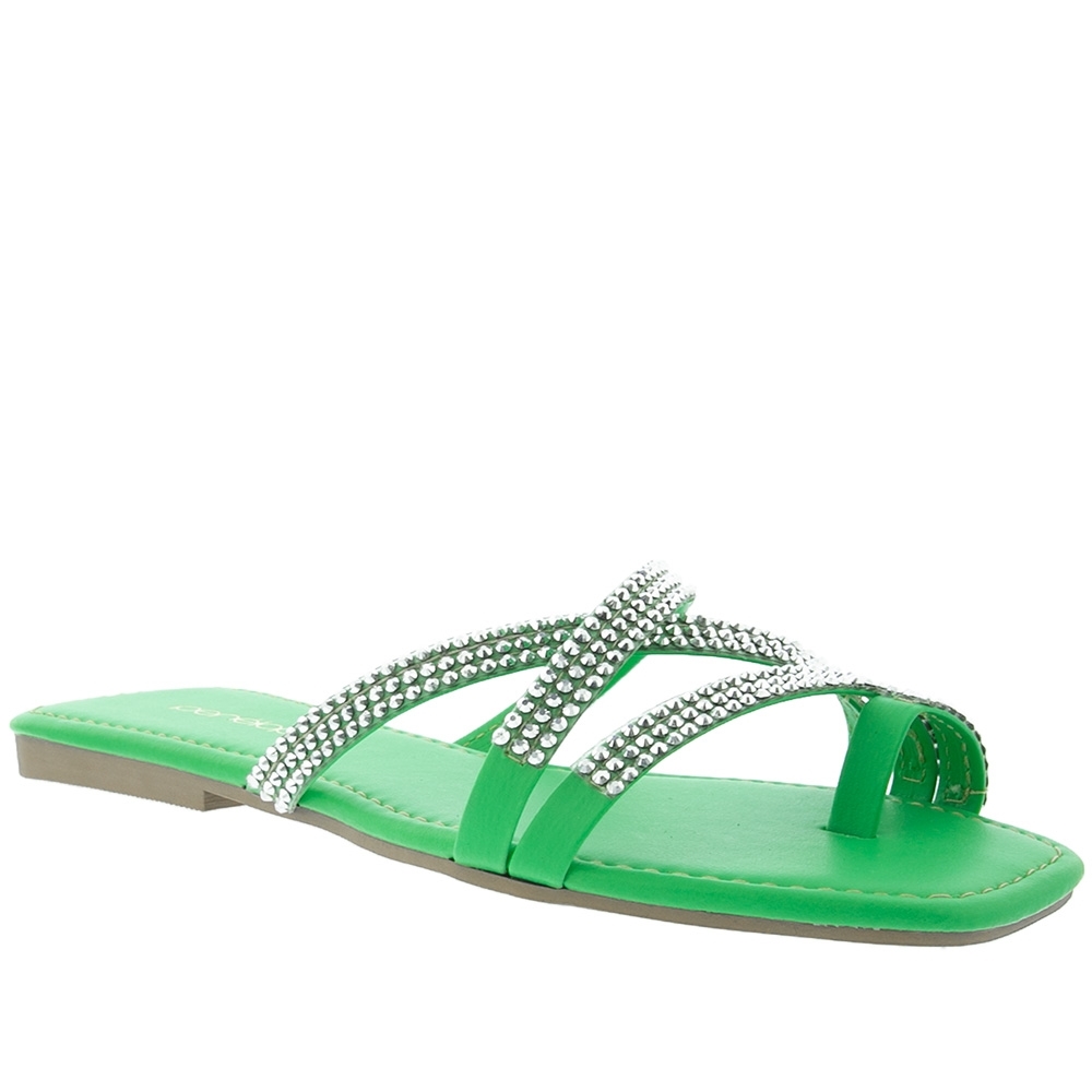 Rasteira Penélope Tiras Cruzadas Strass Verde Verde - Renner