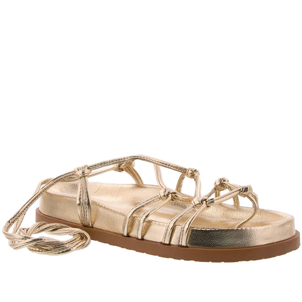 Sandália Gabriela Flatform Amarração Metalizada Dourada