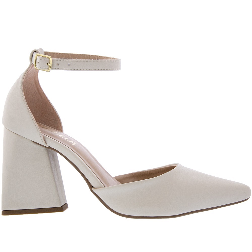 Scarpin Gabriela Salto Geométrico Tira Off White
