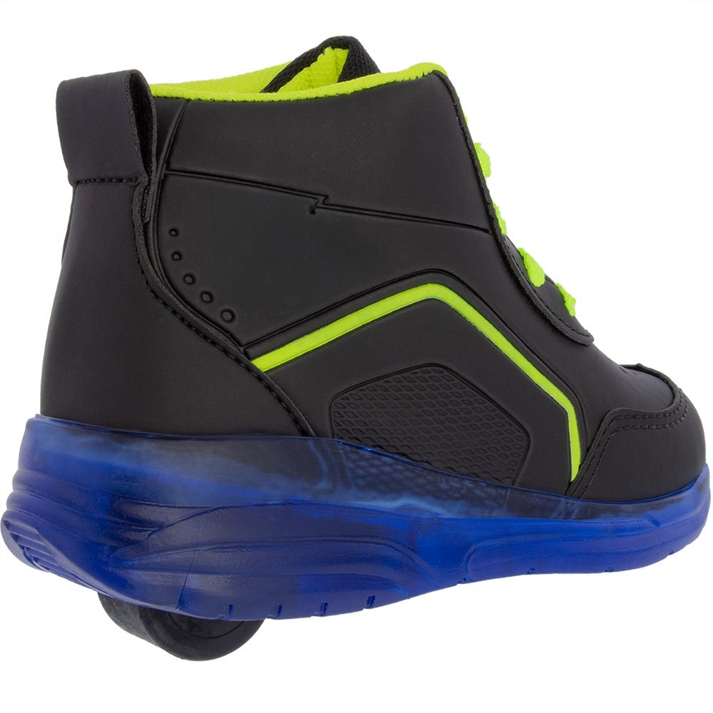 Tênis de Rodinha Infantil Cross Road Cano Alto LED Neon Preto