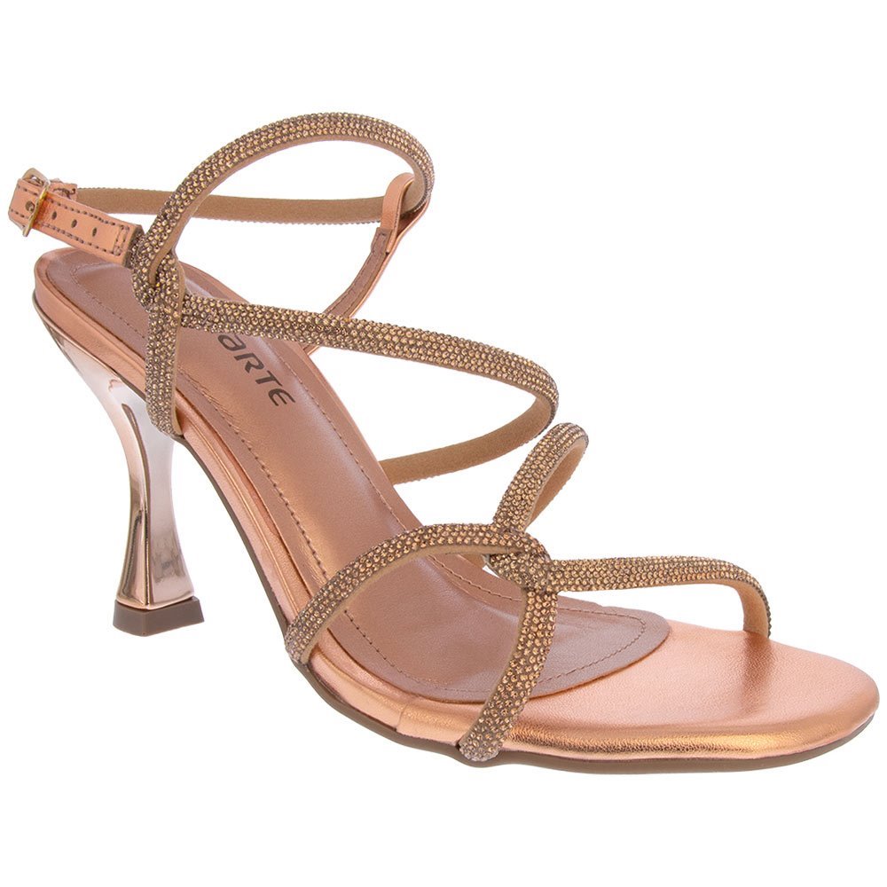 Sandália Via Marte Salto Taça Tiras Cruzadas Strass Rosé