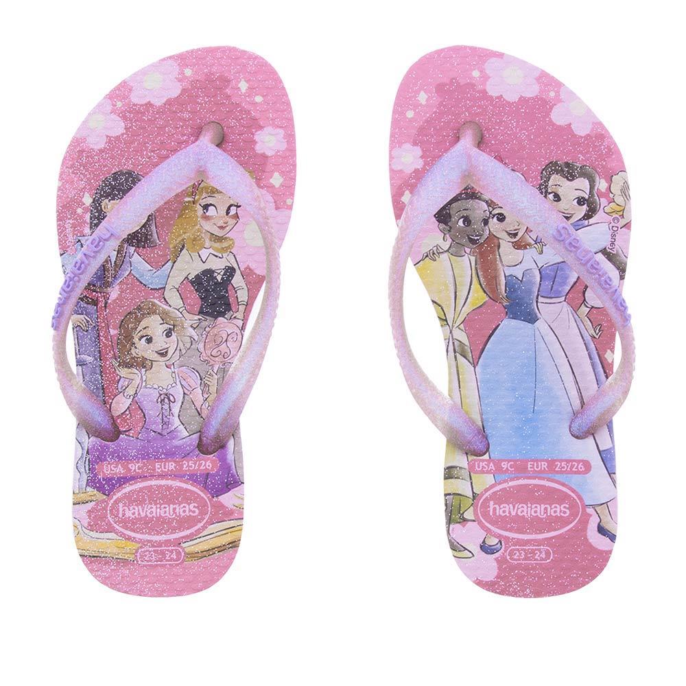 Chinelo Infantil Havaianas Kids Slim Disney Princess Holográfico Rosa