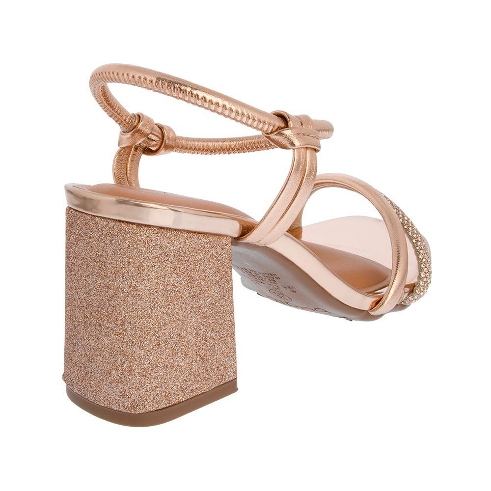 Sandália Beira Rio Salto Grosso Strass Glitter Rosé