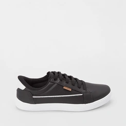 Tênis Penélope Casual Feminino Elástico Pespontos Recorte Branco & Preto