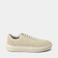 Tênis Casual Masculino Mac & Jac Couro Recorte Camurça Off White