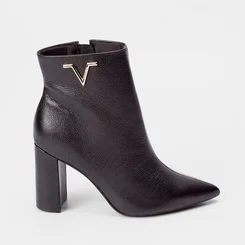 Ankle Boot Via Marte Couro Logo Lateral Preto